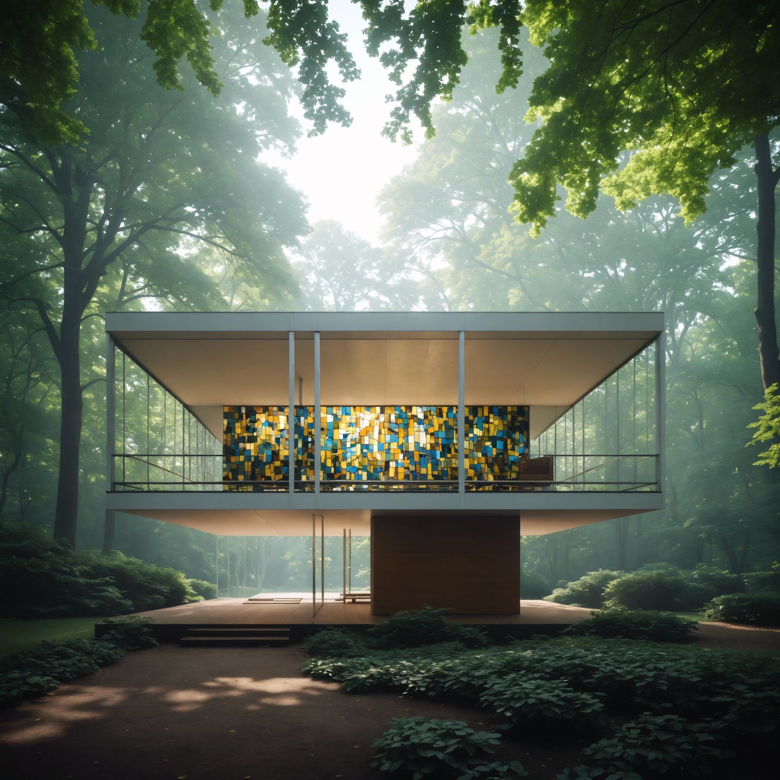 Farnsworth House of Stained Glass by Mies van der Rohe - AI Generated ...