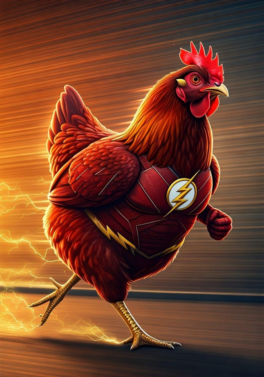 Dynamic Hen in Flash Costume in High-Energy Art St... - AI Art