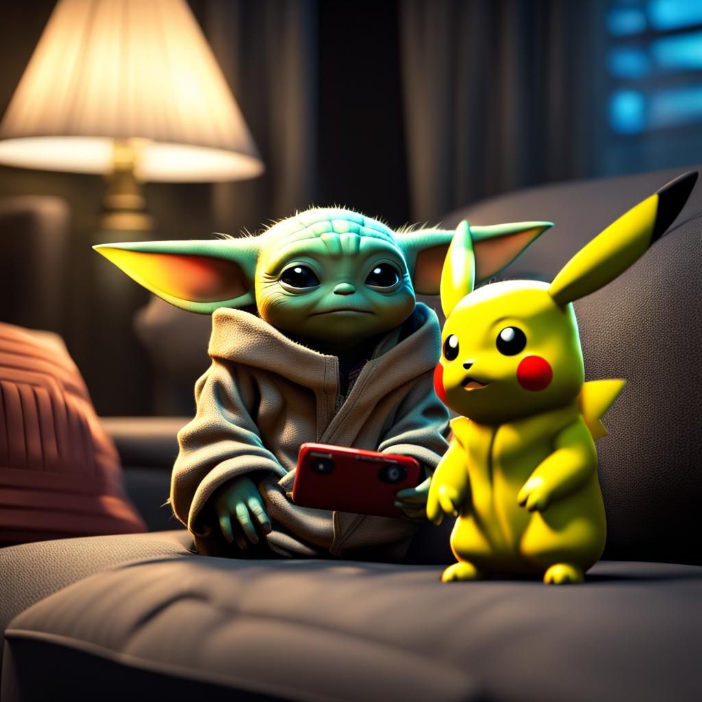 Baby Yoda and pikachu playing nintendo switch - AI Generated Artwork ...