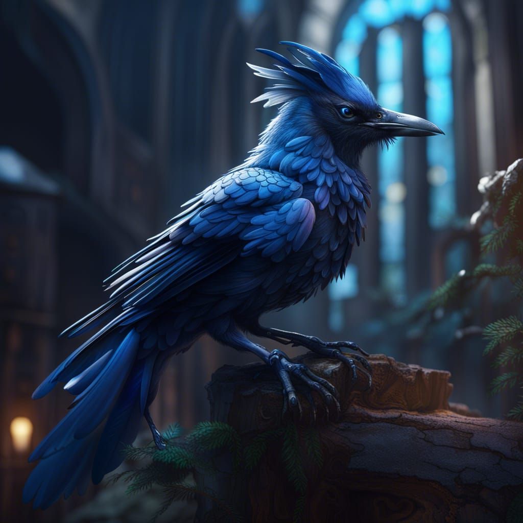 Pheniox/blue jay/ raven hybrid - AI Generated Artwork - NightCafe Creator