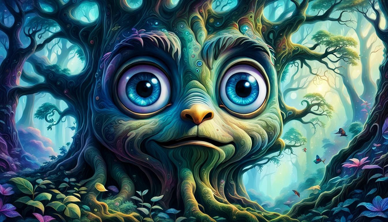 a up close very detailed view of an adorable goofy gigantic eyed ...