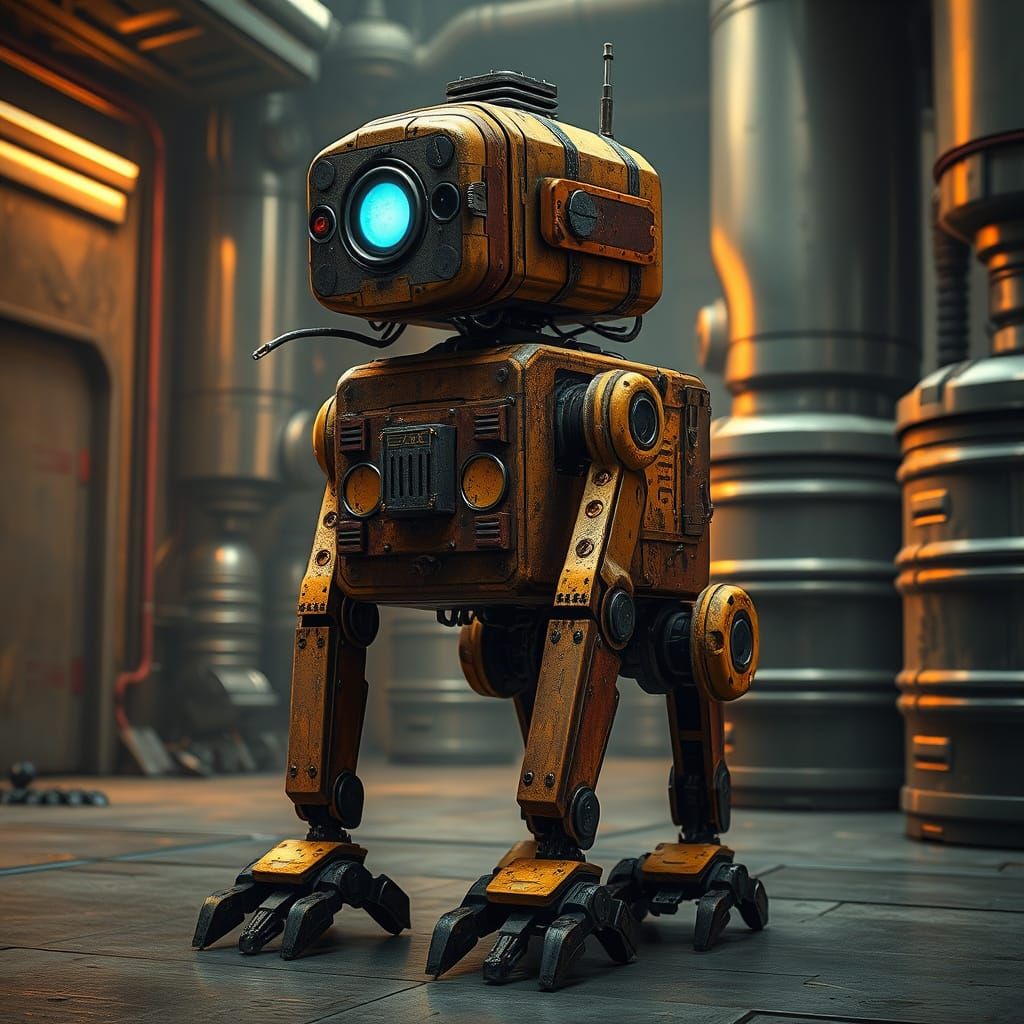 Industrial Sci-Fi Utility Droid in Distressed Meta... - AI Art