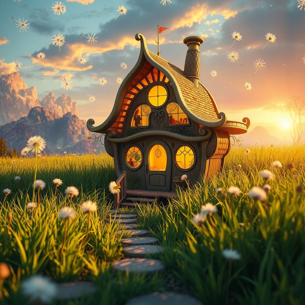 Dandelion Cafe - Whimsical Dandelion Cafe in a Vibrant Fan...