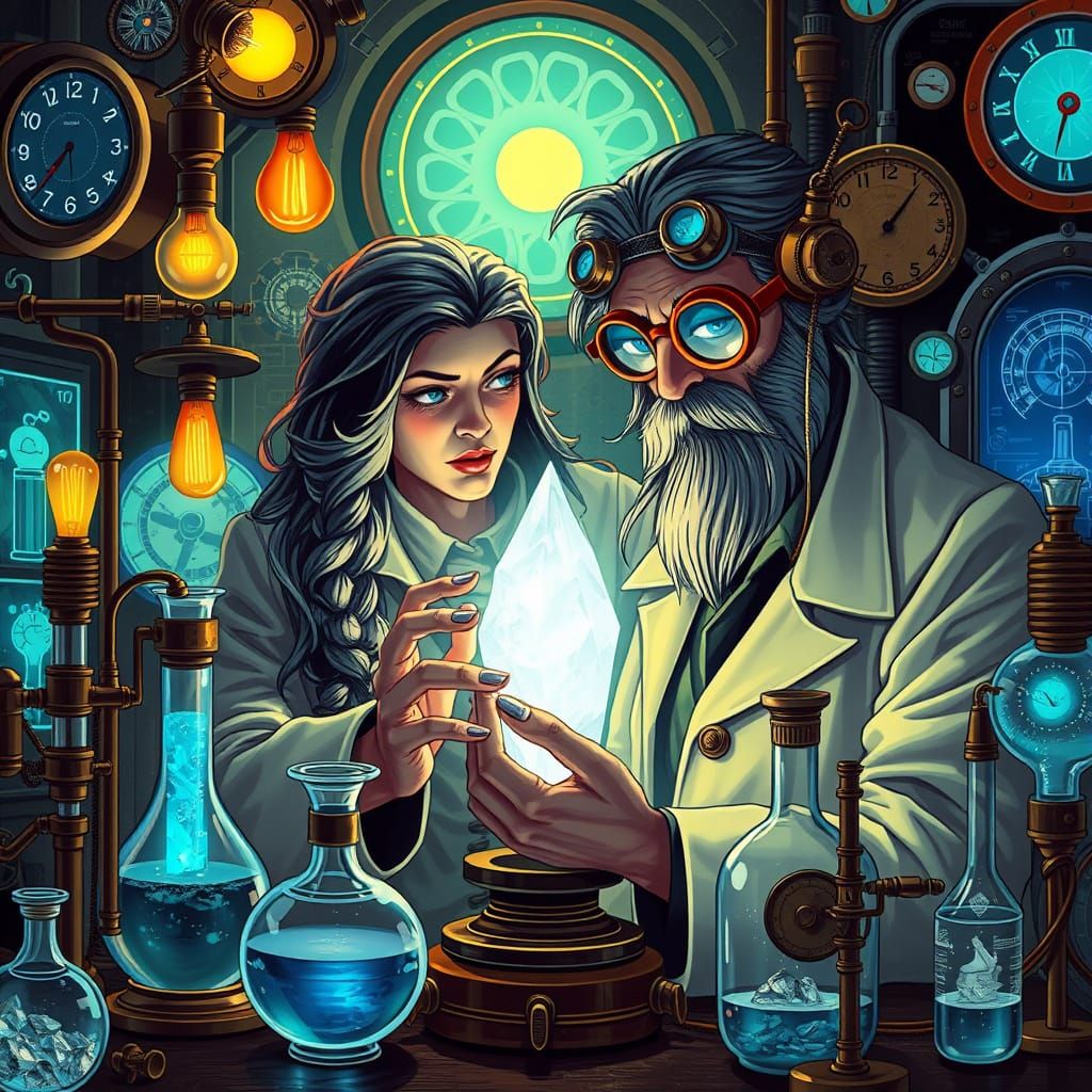 Retro-Futuristic Scientist in a Steampunk Laborato... - AI Art