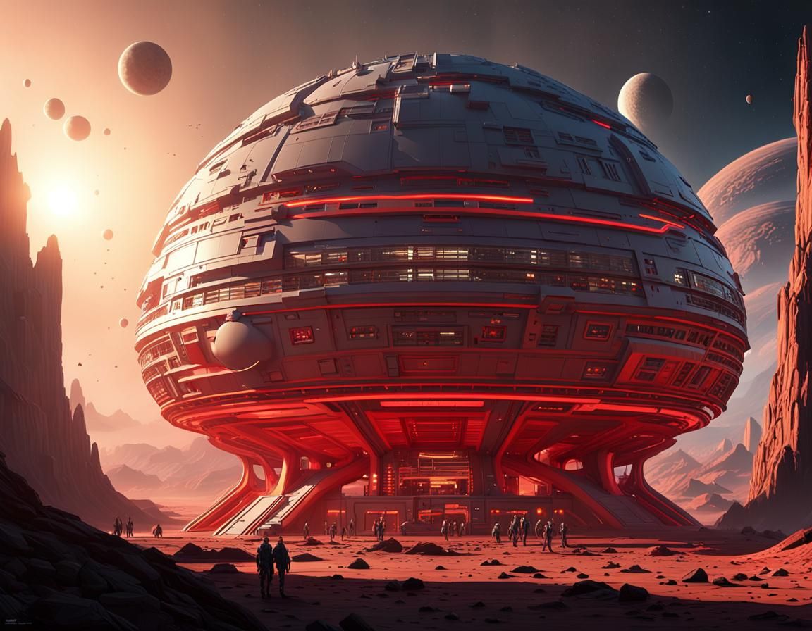 Space habitat on an alien exoplanet with a red dwarf sun - AI Generated ...