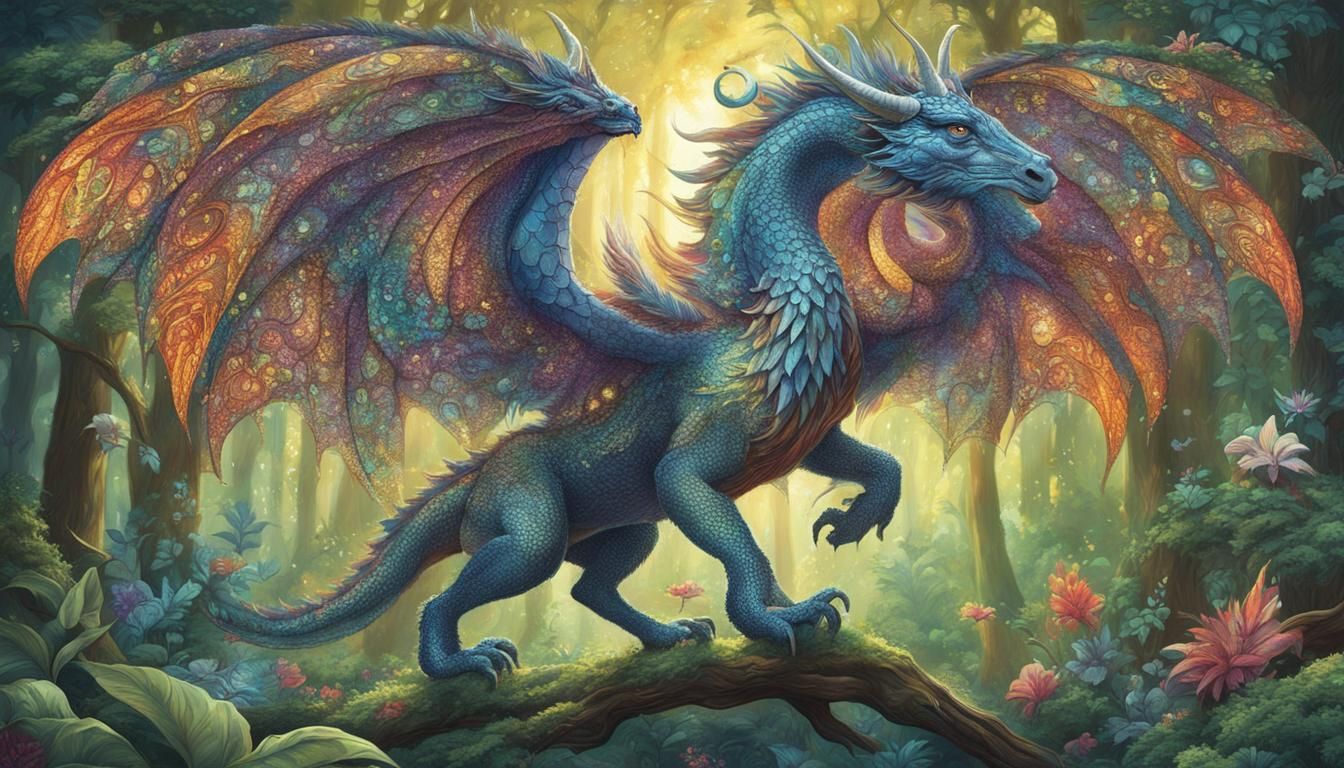 A majestic and mythical creature, a hybrid between a dragon and a ...