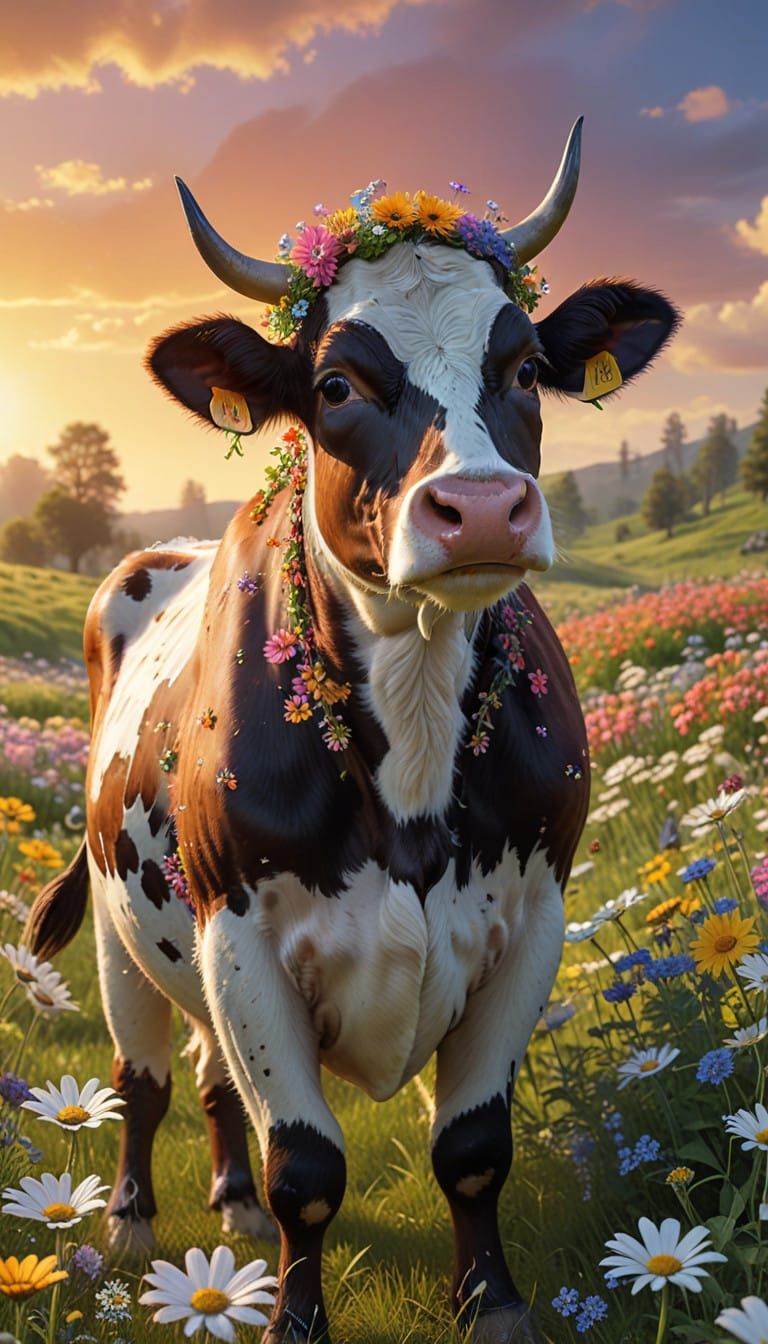 Vibrant Cow in Tie-Dye Regalia Poses in Whimsical ... - AI Art
