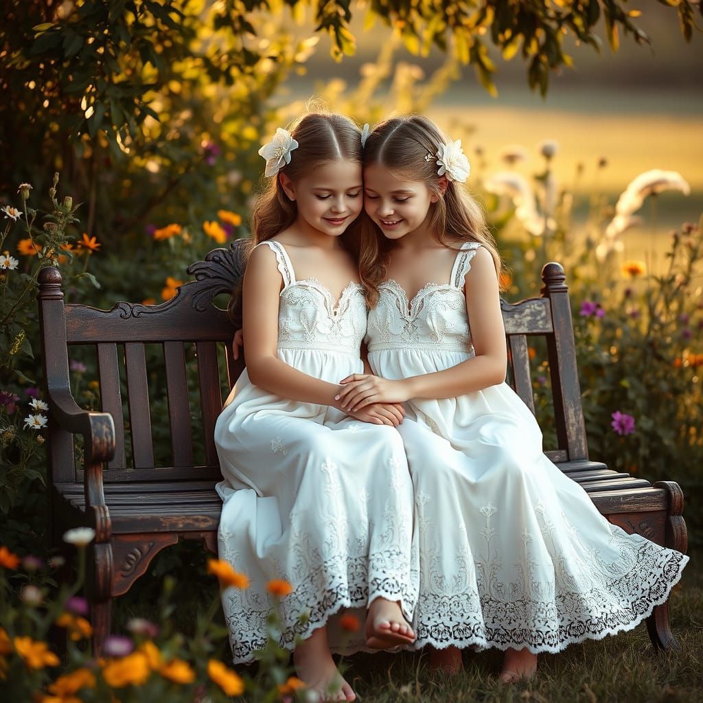Twin Sisters in Elegant Sundresses Embracing in a ... - AI Art