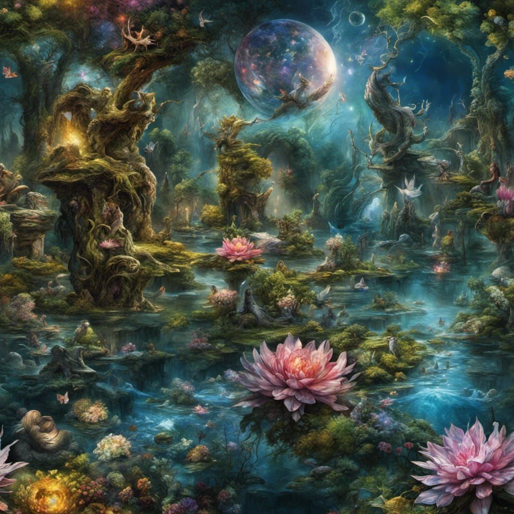 a beautiful fantastical water garden under a sunny sky ian miller josip ...