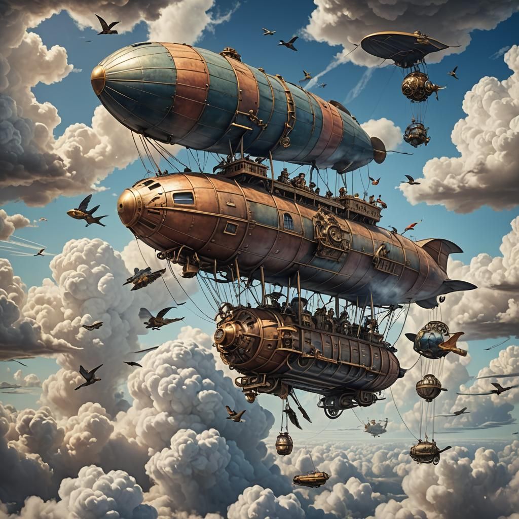 Steampunk zeppelins - AI Generated Artwork - NightCafe Creator
