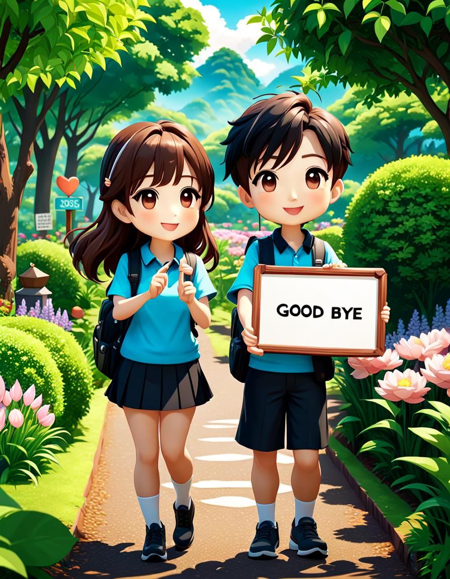 "Good Bye to Chibi World"- Chibi Boy and Girl waving good bye as ...