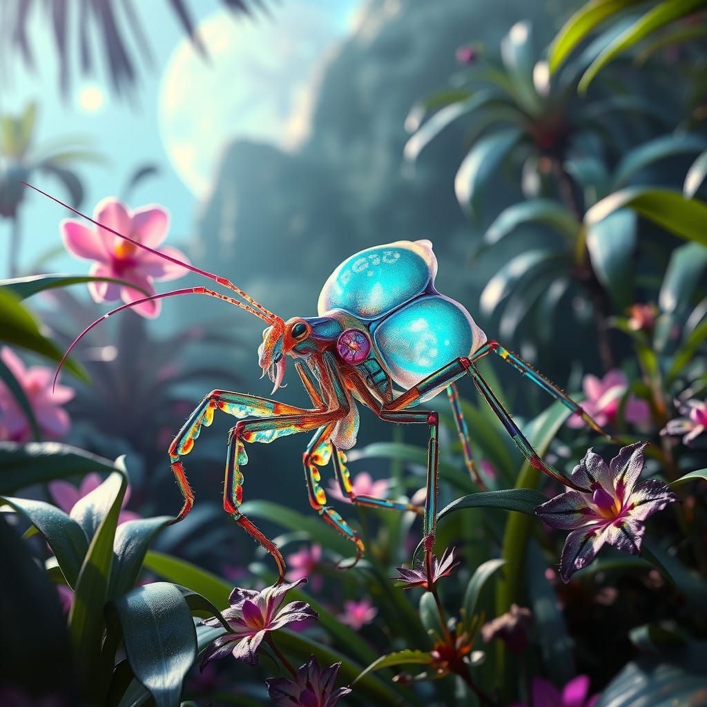 Otherworldly Alien Jungle Creatures Emerge in Irid... - AI Art
