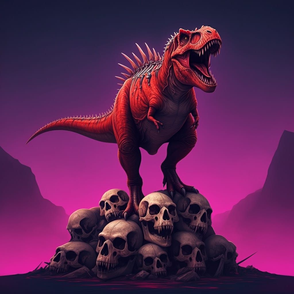 Red Tyrannosaurus Rex with Battle Scars and Osteod... - AI Art