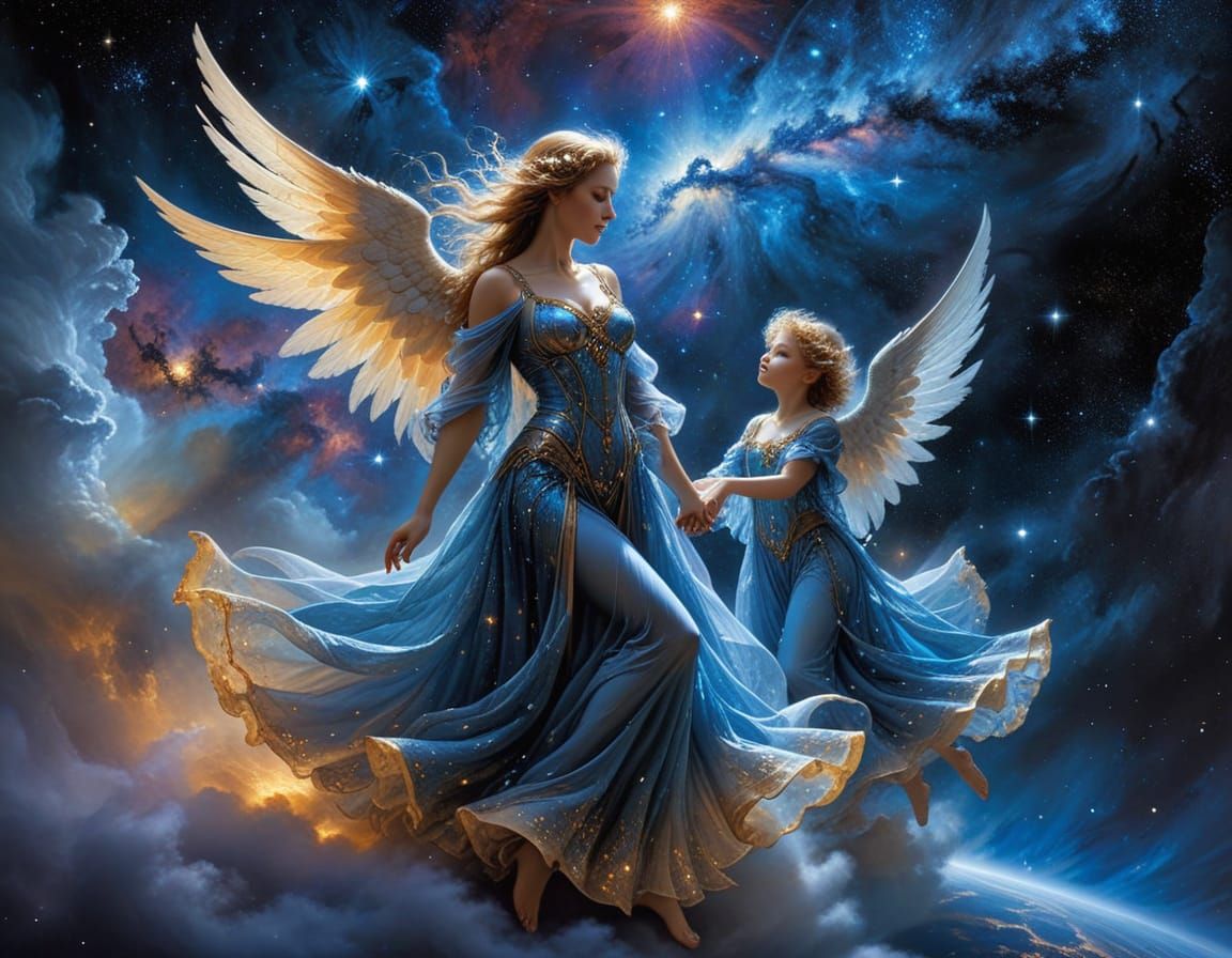 Angelic Love - Angel Mother Dances Among Nebulae in Cosmic S...