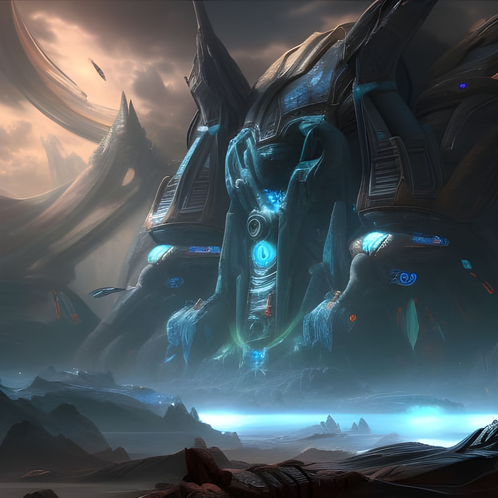 Blue Protoss Mountain Base - AI Generated Artwork - NightCafe Creator