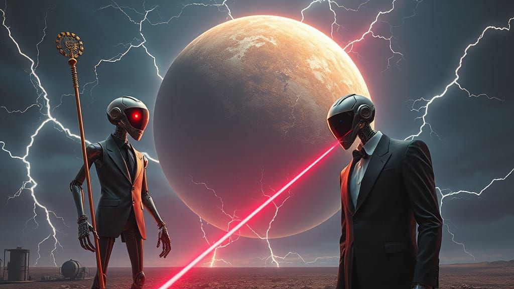 Trurl and Klapauscius thin spindly cybercore robot... - AI Art