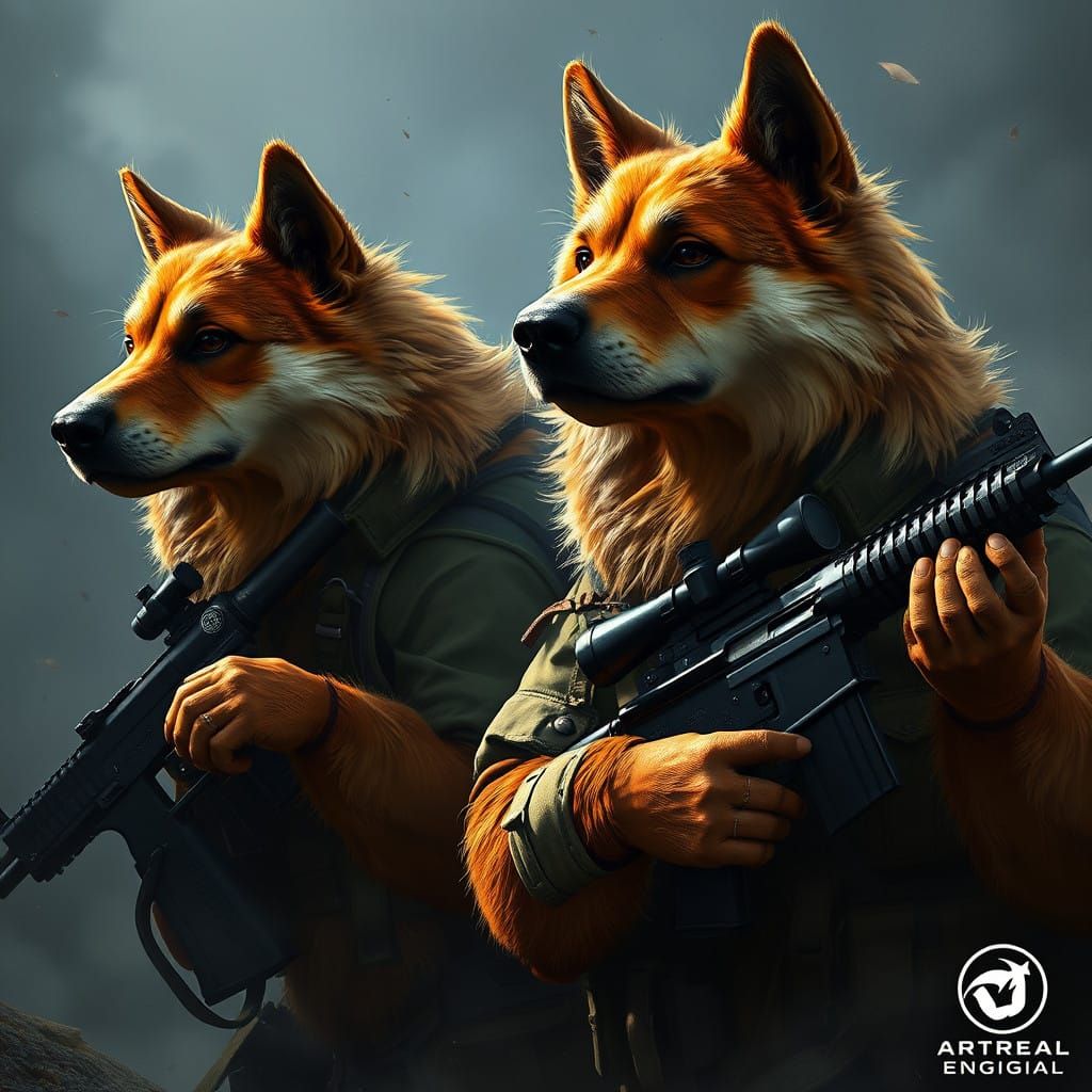 Fantastical War Dogs in Full Military Regalia - AI Art