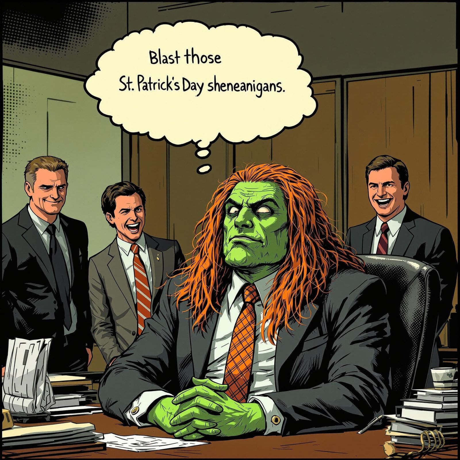 Alien Office Worker Embarrassed by St. Patrick's D... - AI Art