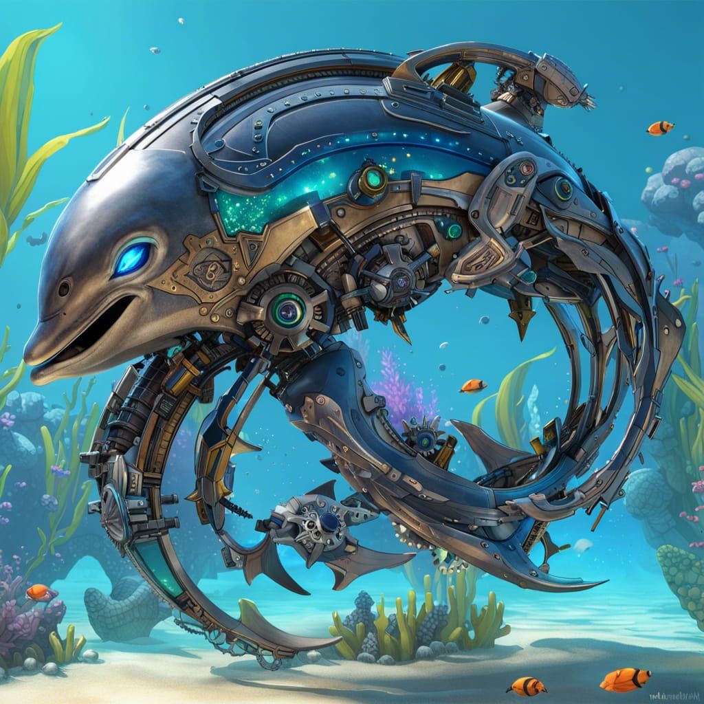 dolphin with a mechanical body Respiratory Equipment , deep color ...