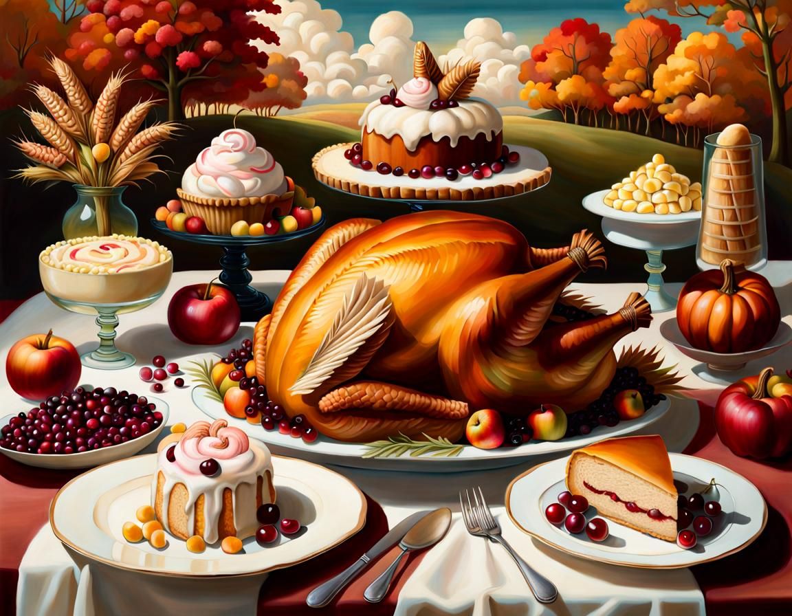 elaborate Thanksgiving table setting with white linen tablecloth and ...