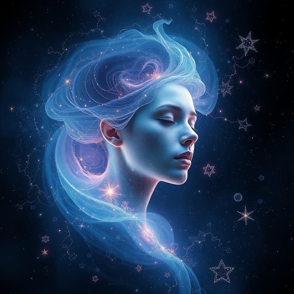 celestial portrait with constellation overlay, void palette, time ...