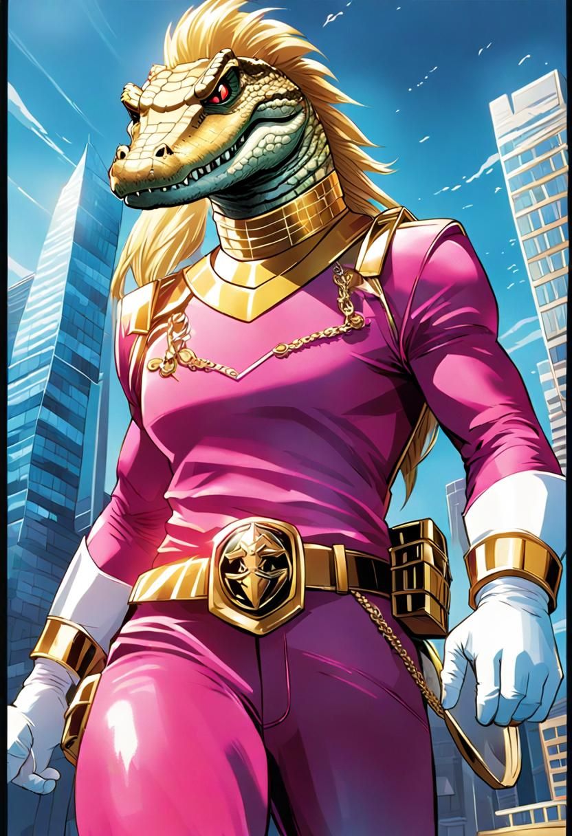 Giant Pink Crocodile Ranger - AI Generated Artwork - NightCafe Creator