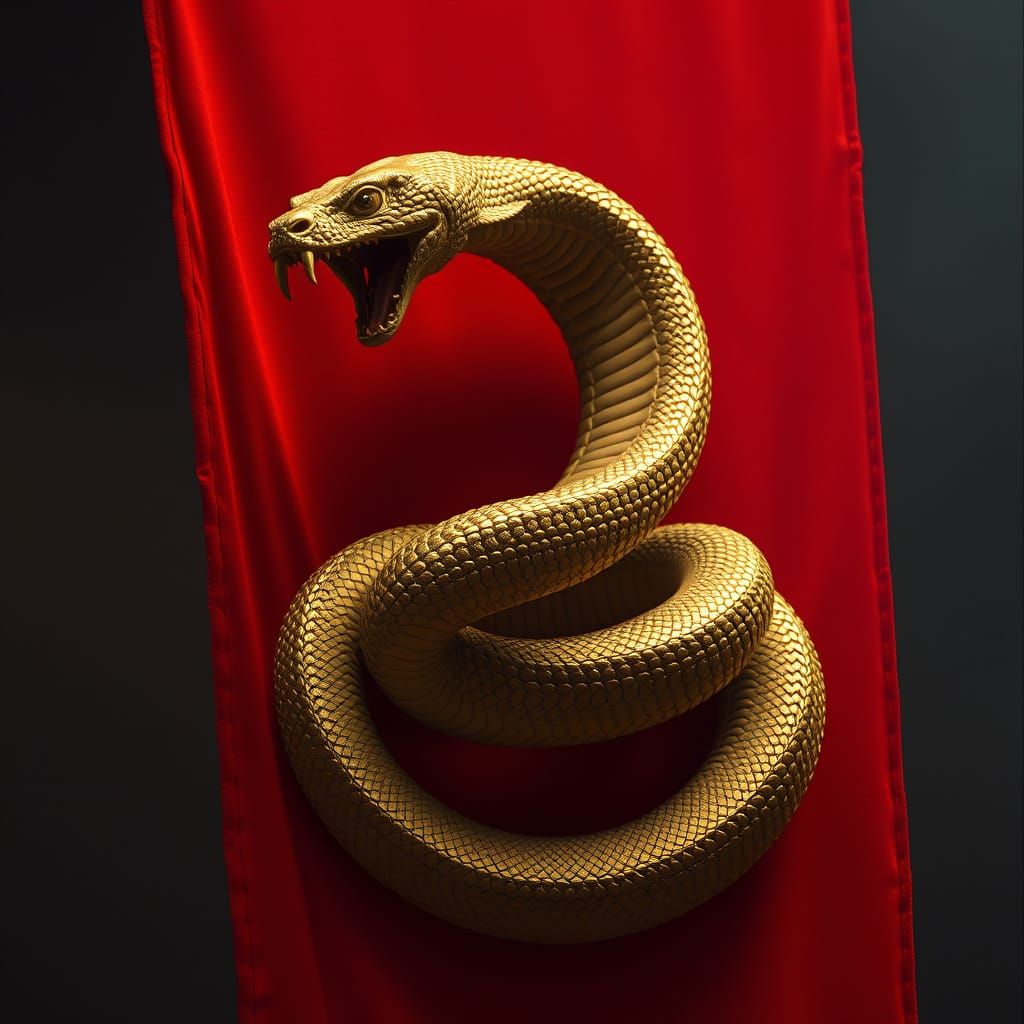 Epic Gilded Snake on a Dramatic Red Banner - AI Art