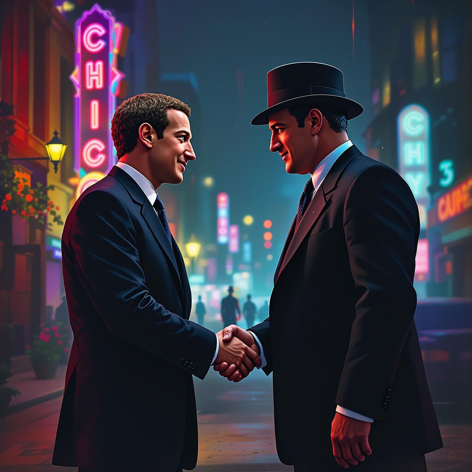 Mark Zuckerberg shaking hands with Al Capone