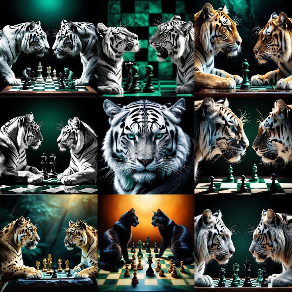 Facing off on a chess board.Made of obisidion and malachite! a Black clouded leopard, and Black ...