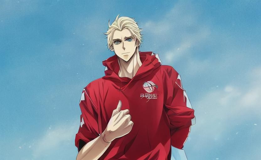 tall, lanky build, broad shoulders, messy blonde hair that's pushed ...