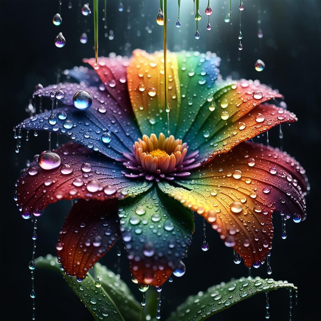 flower made out of dew drops and has dew drops dripping from the side ...