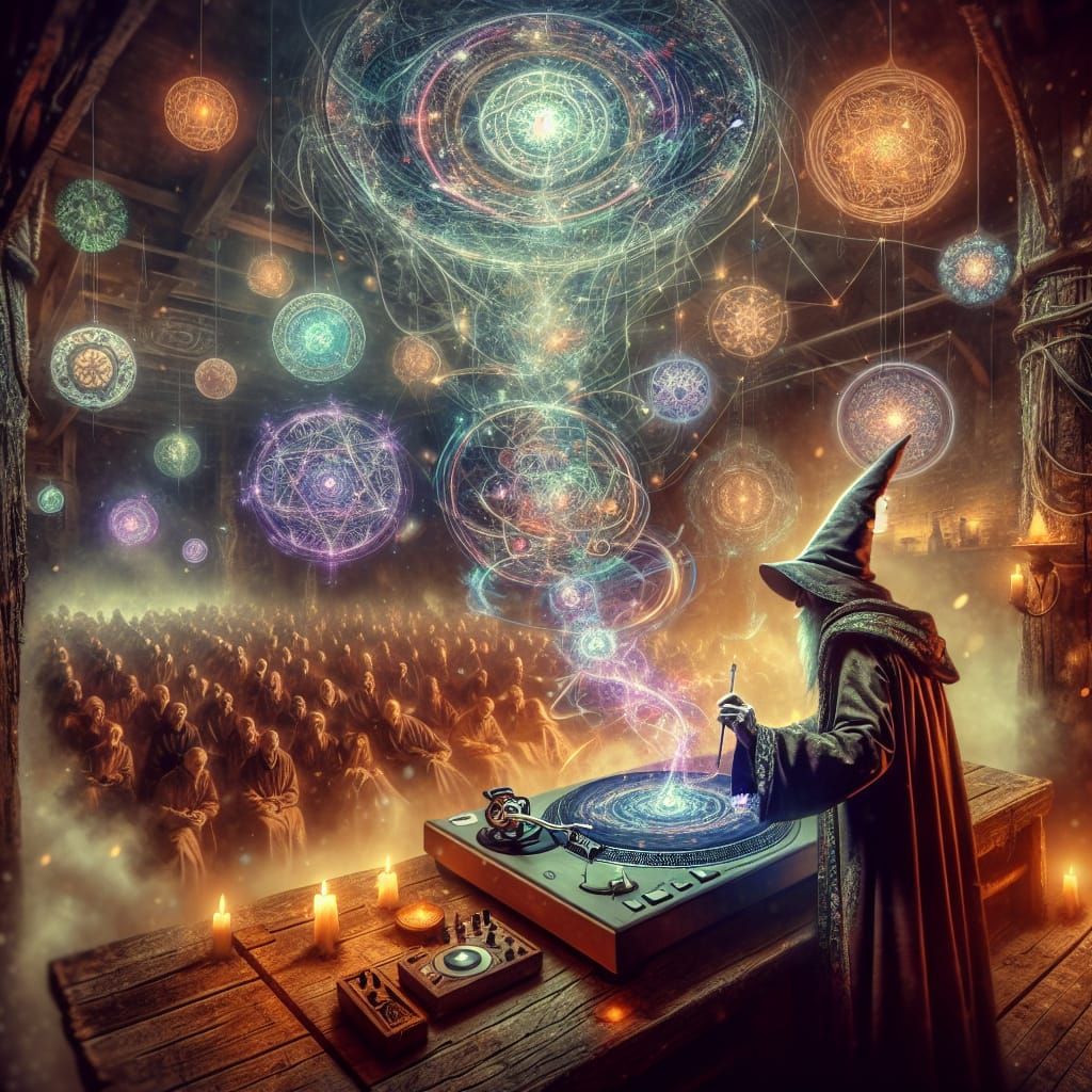 Enchanted Wizard DJ Conjures Magic in Whimsical Ta... - AI Art