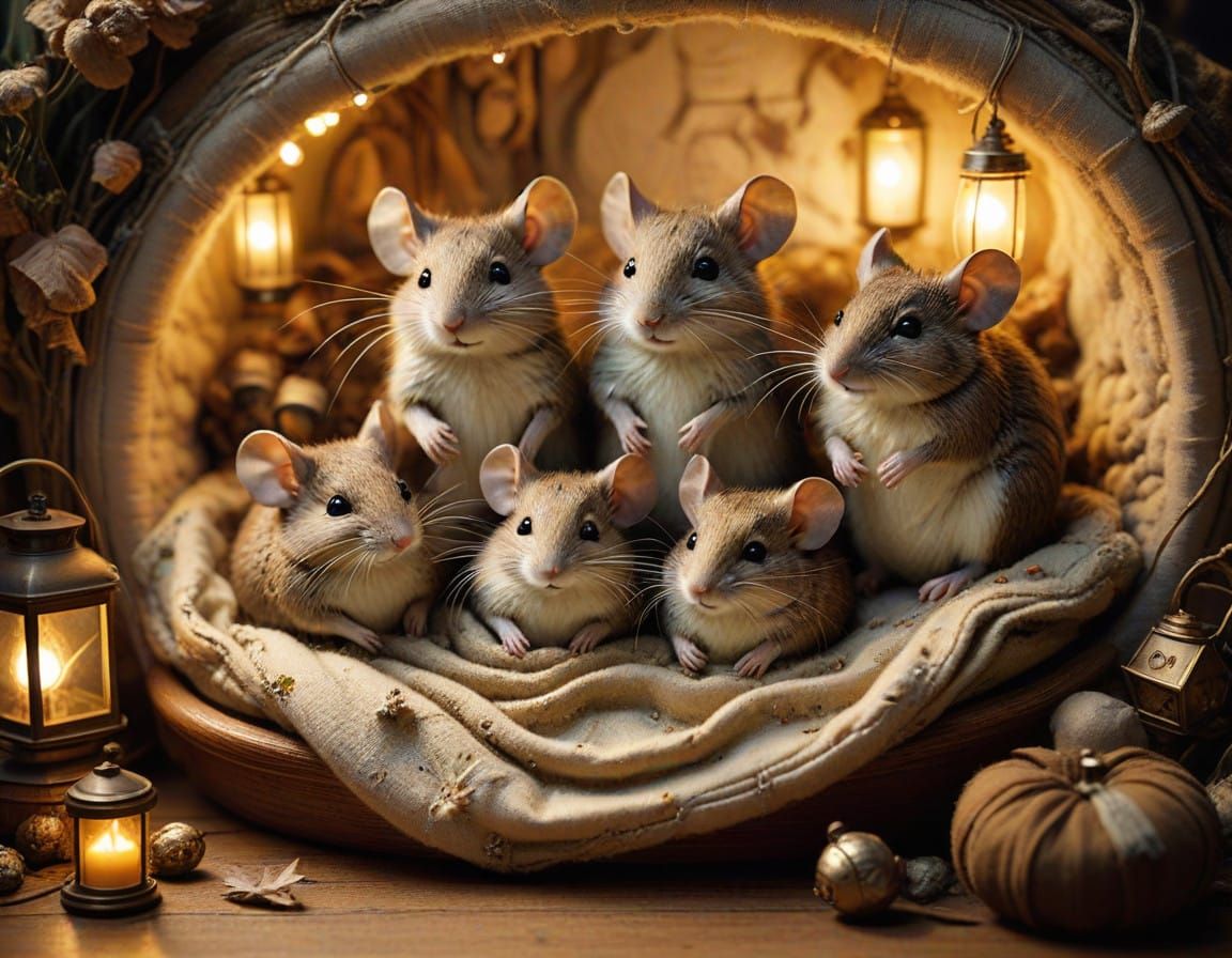 A family of mice - Cozy Family of Mice in Earthy-Toned Burr...