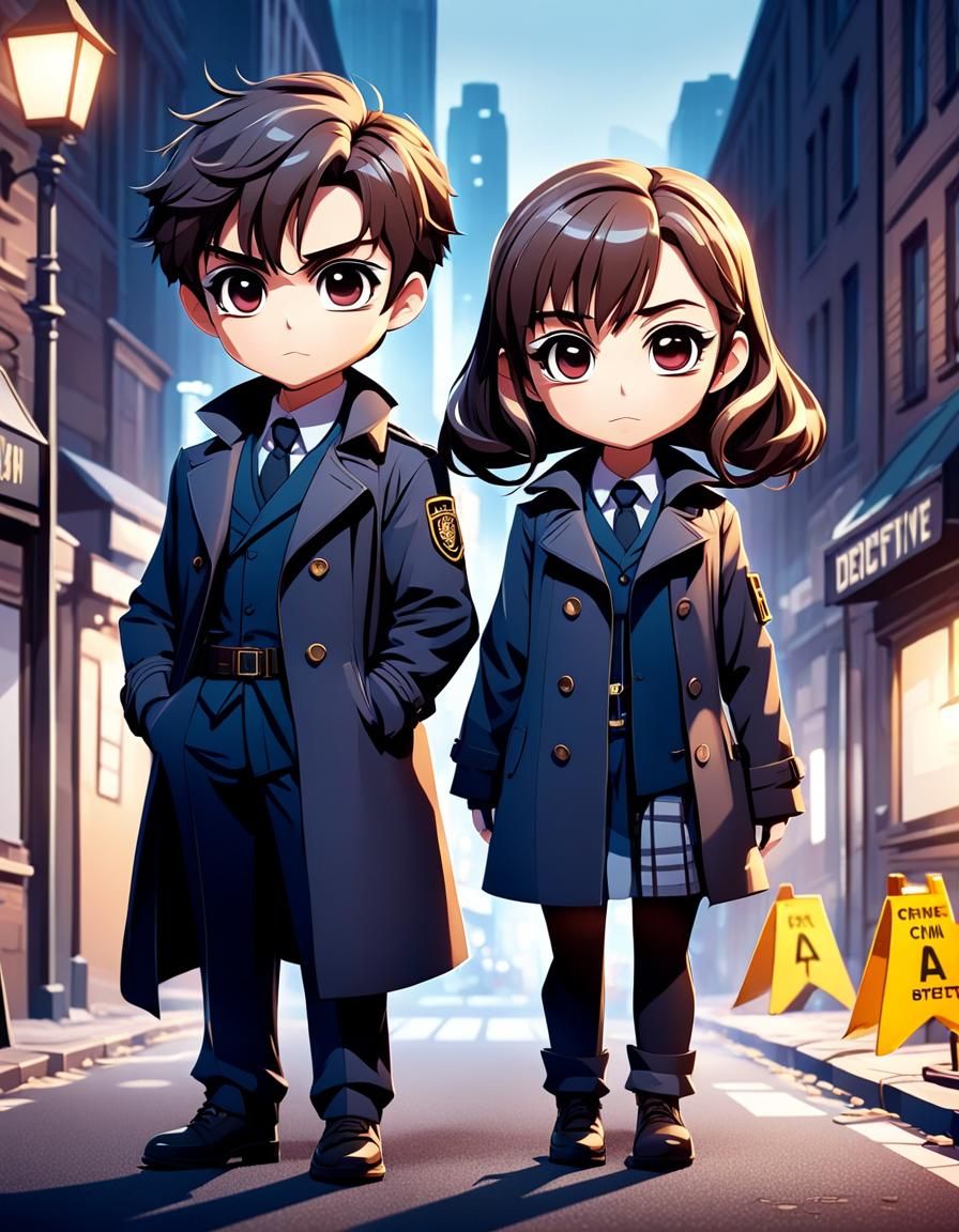 Chibi Boy and Girl work as Detective at Crime Scene - AI Generated ...
