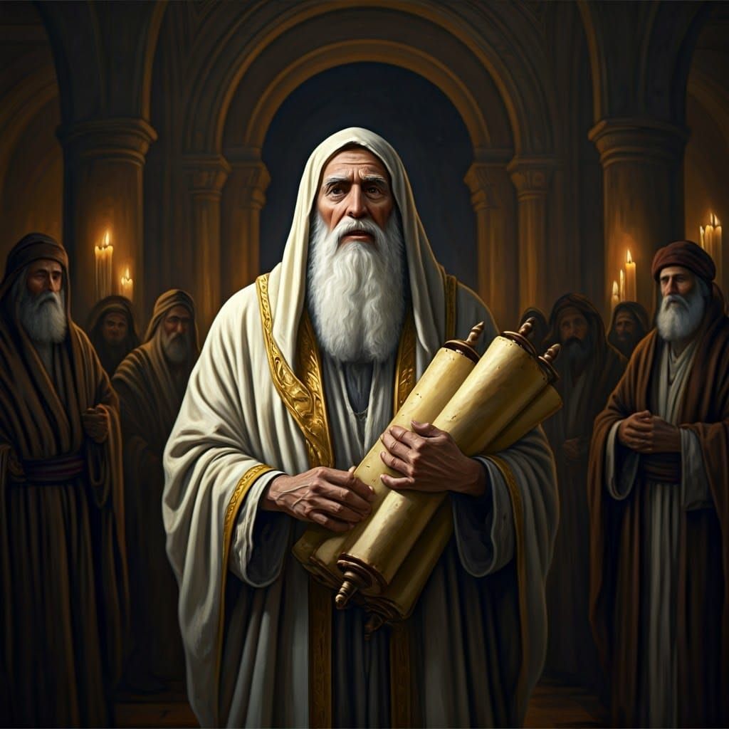 Elderly Prophet Speaks to Priests in a Grand Templ... - AI Art