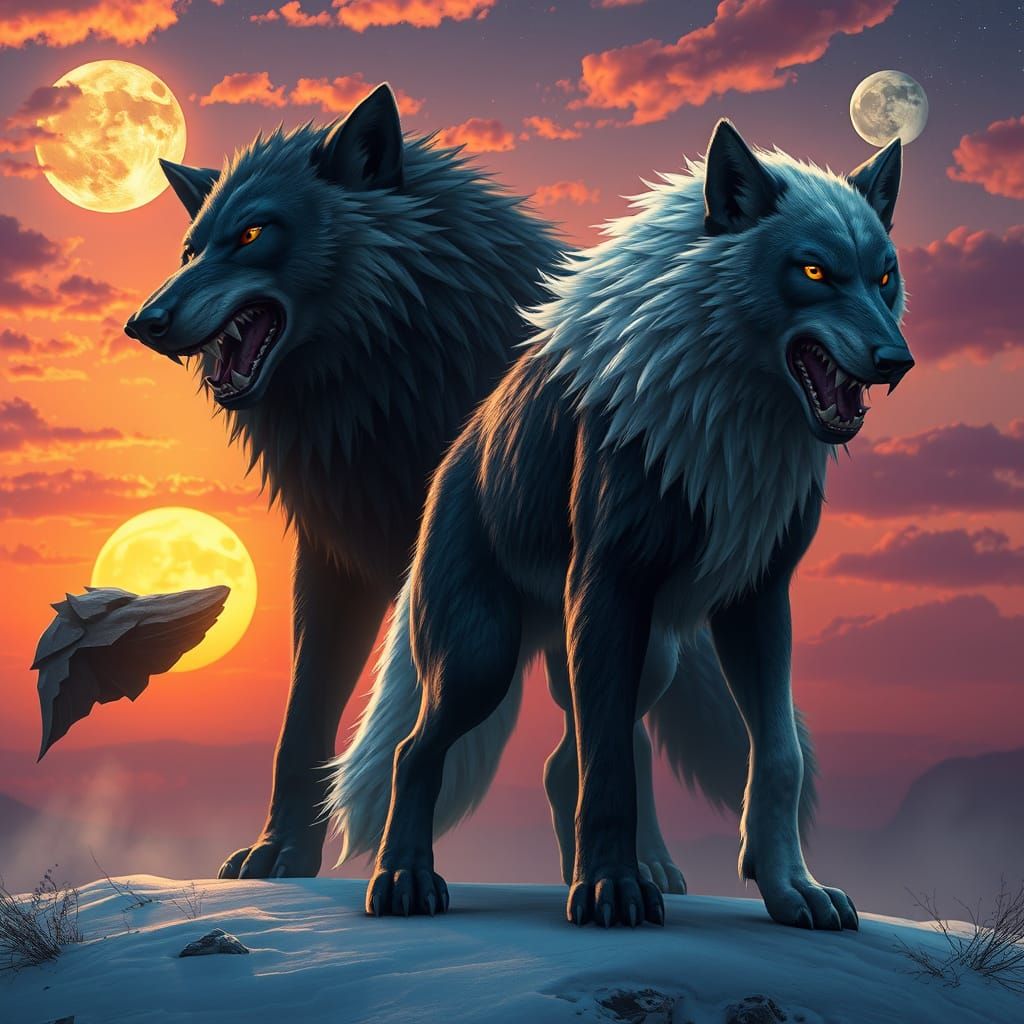 Majestic Wolves Skoll and Hati Dominate the Twilig... - AI Art