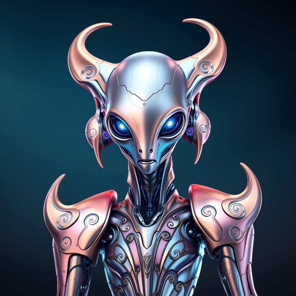 Ethereal Alien-Robot Hybrid Shines in Iridescent M... - AI Art