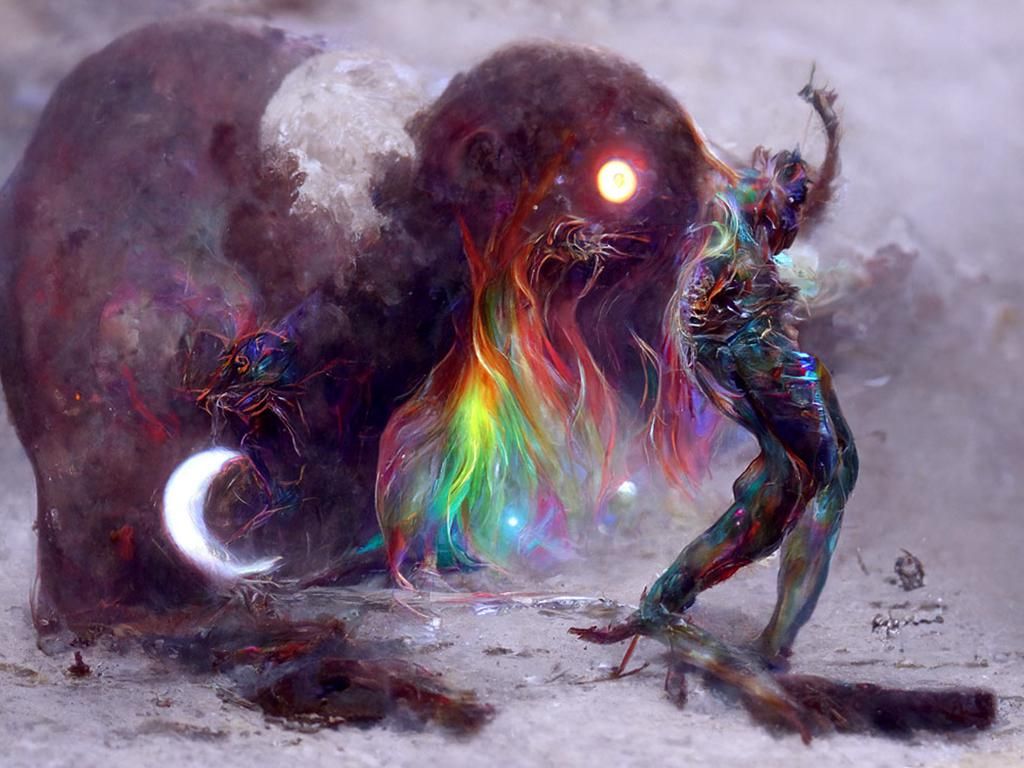 eldritch rainbow fire creature sinister by Greg Rutkowski - AI ...