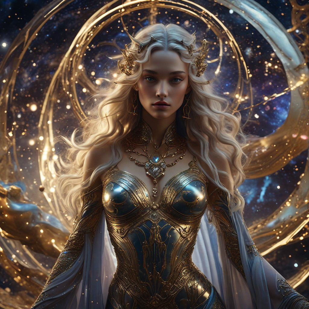 Galactic Warrior Goddess - Ethereal Goddess in Cosmic Nebula...