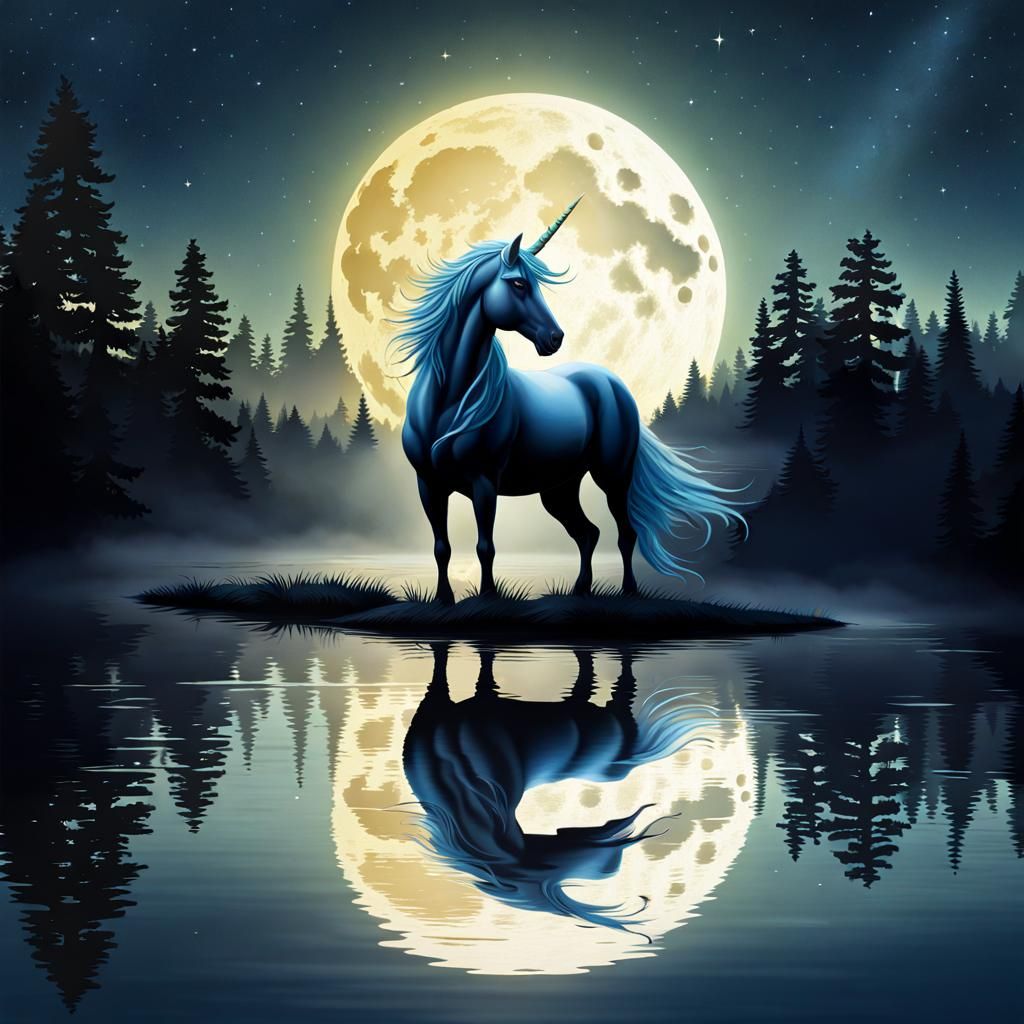 Moonlight Unicorn Scene - AI Generated Artwork - NightCafe Creator