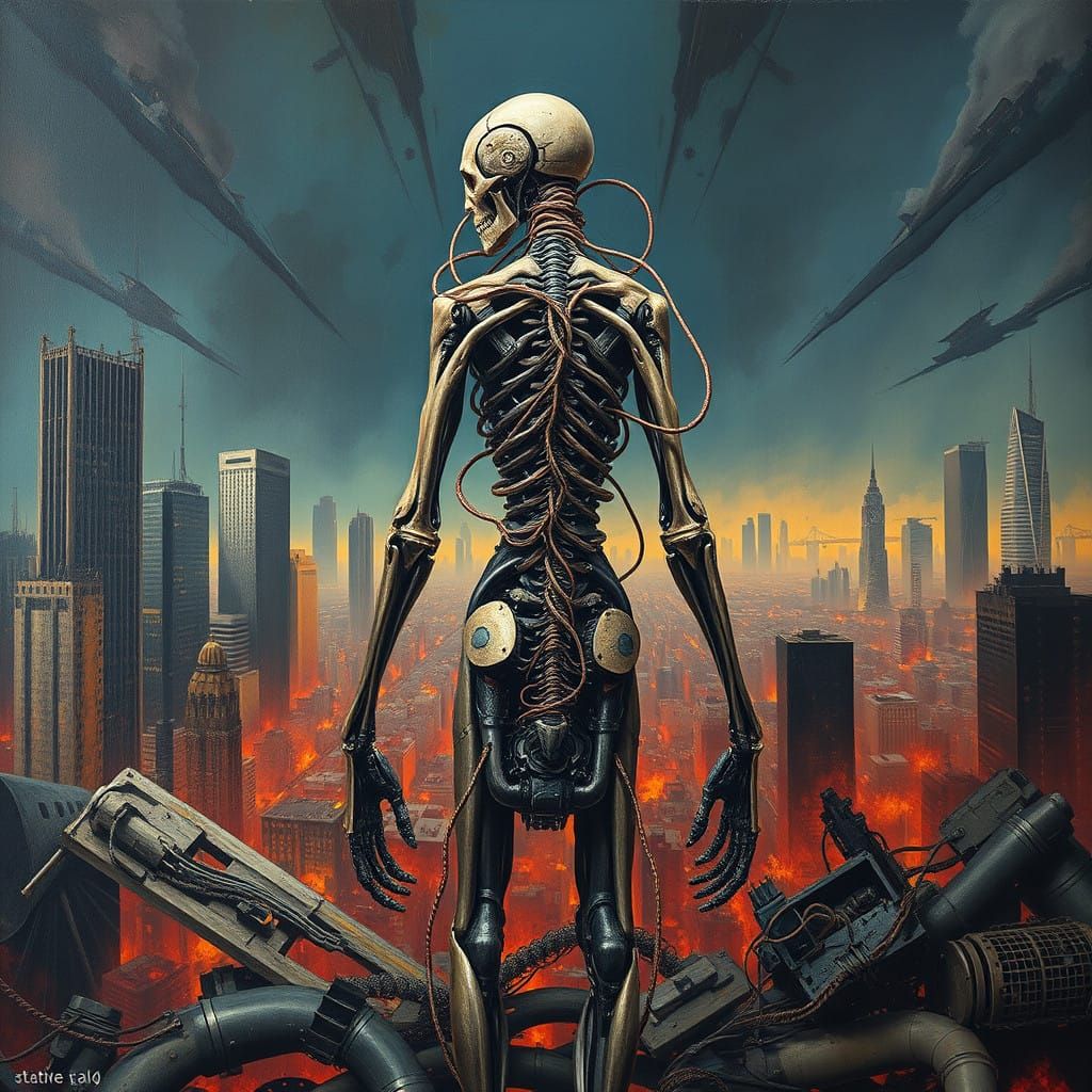 A hyperrealistic Ink and oil picture of a grotesque amalgamation of ...