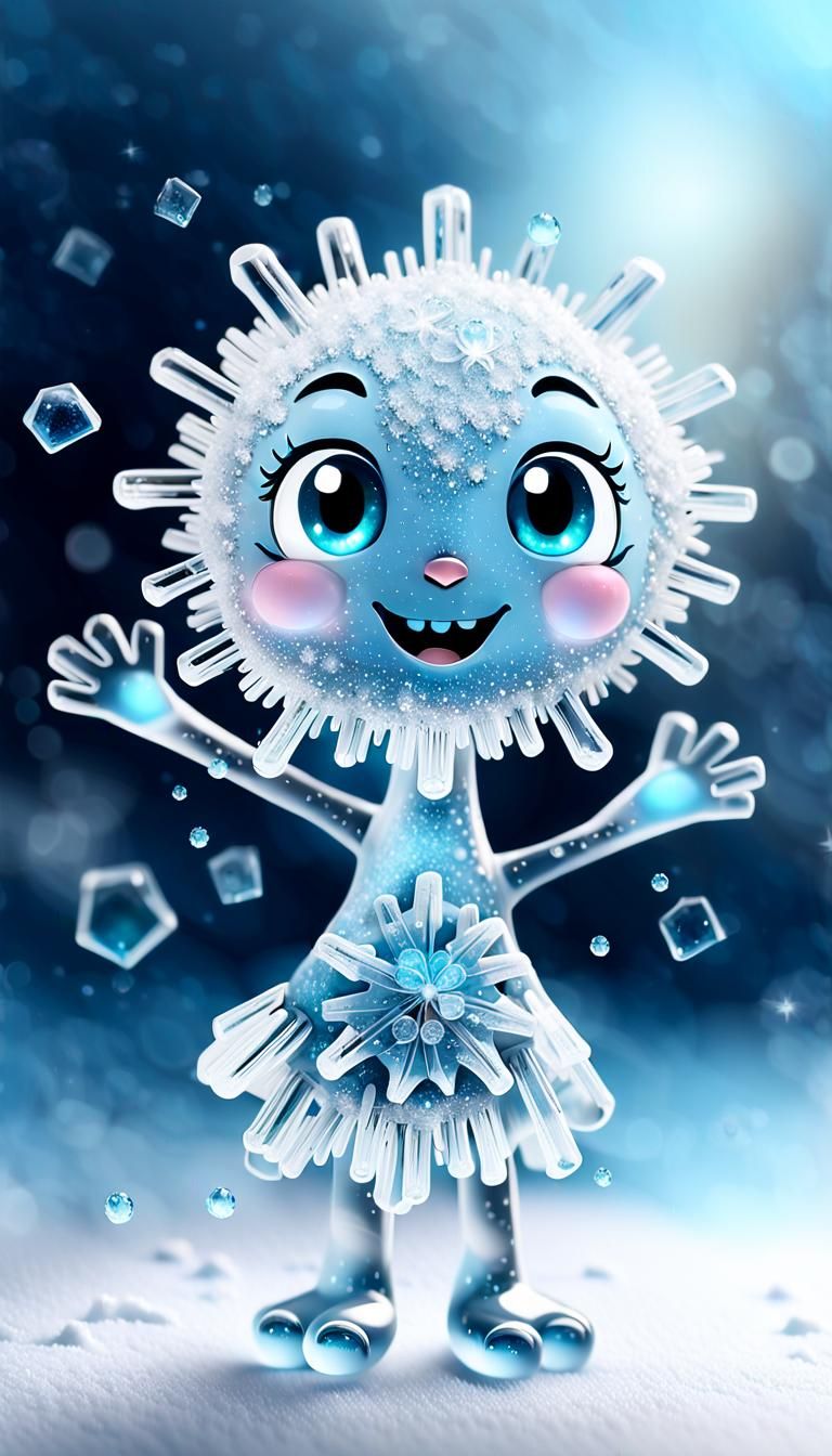 a cute little ice creature made of Glistening ice crystals and ...