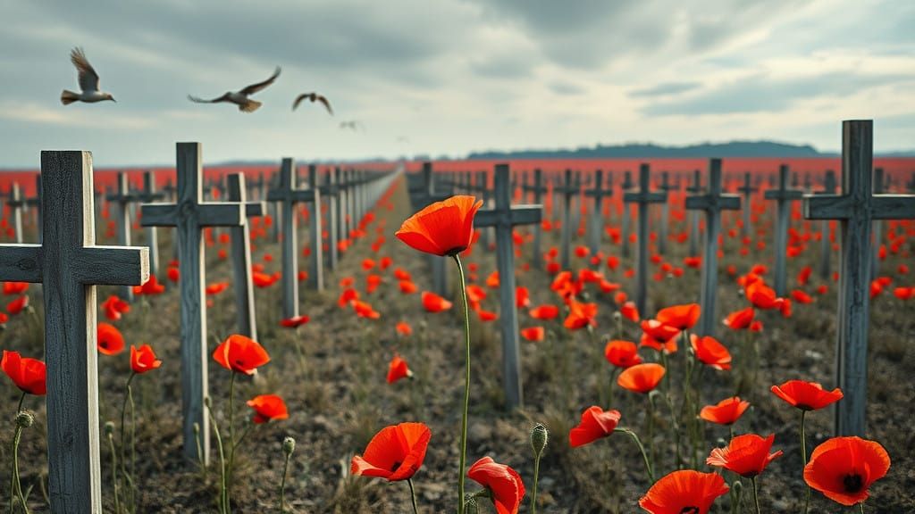 In Flanders Fields - Swaying Poppy Amidst Barren Flanders La...