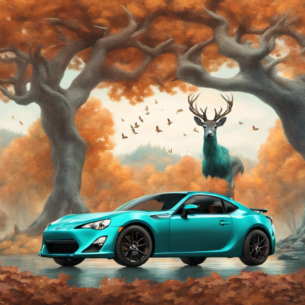 Teal FRS in a whimsical forest in the fall - AI Generated Artwork ...