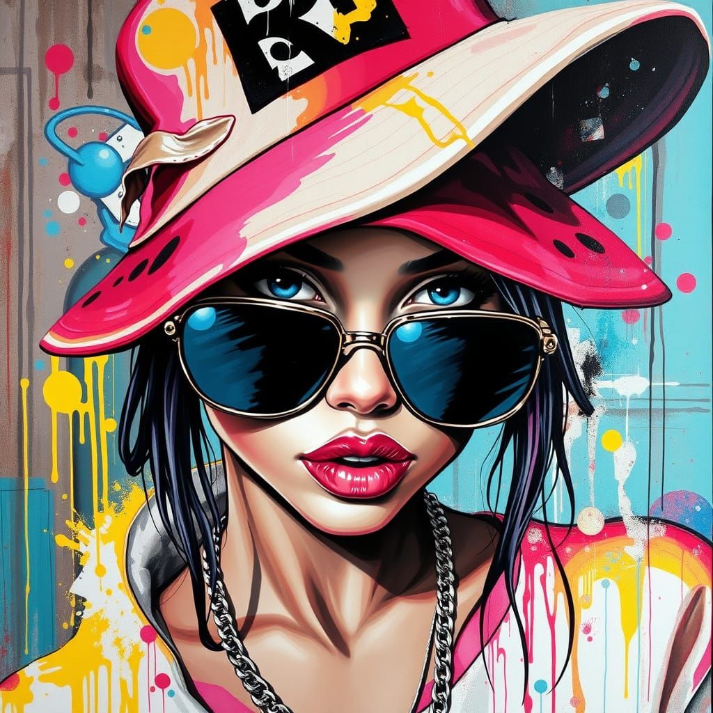 Pretty gangster girl with swag. - Colorful Graffiti Art of a...