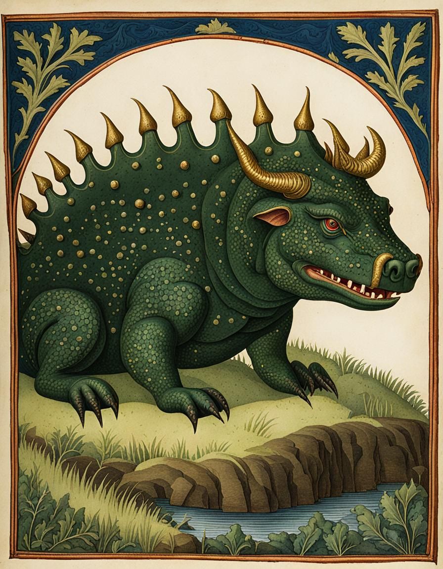 Rhinelander Hodag (Nasobatilus hystrivoratus), medieval illuminated ...