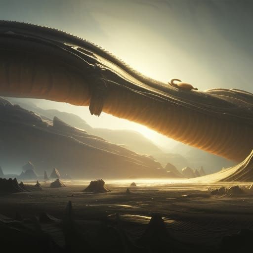 an alien landscape with alien animals and giant sand worms - AI ...
