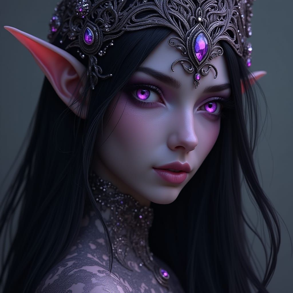 Regal Elven Female in Majestic Portrait - AI Art