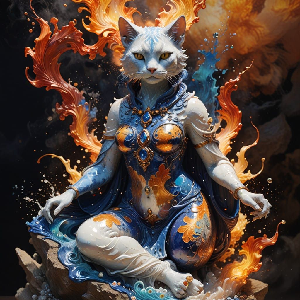 Enchanted Tabaxi Monk in Vibrant Ocean Sunset hues - AI Art