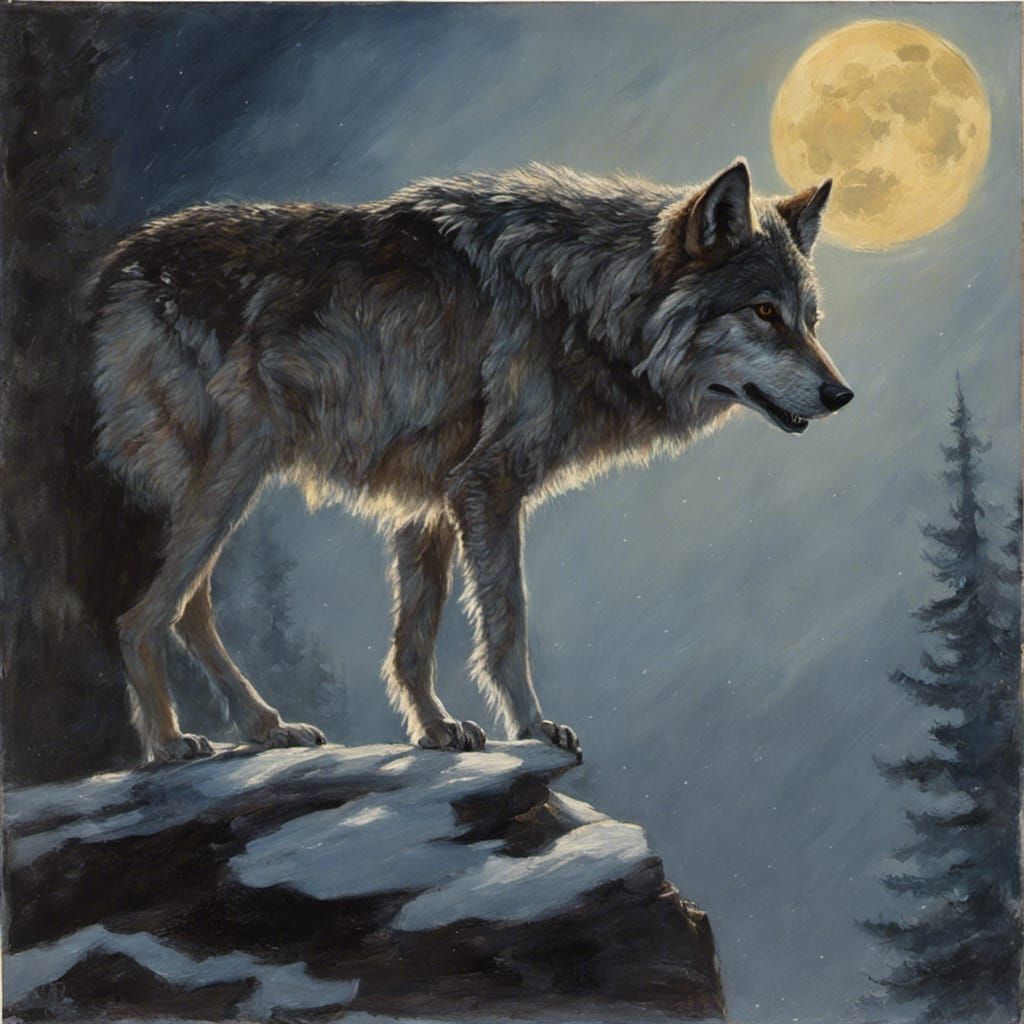 Wolf at night 6 - AI Generated Artwork - NightCafe Creator